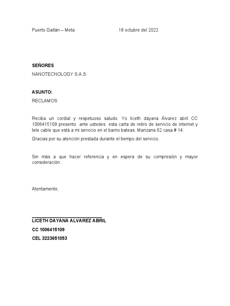 Carta de Retiro de Servicios | PDF | Hogar, jardinería y bricolaje