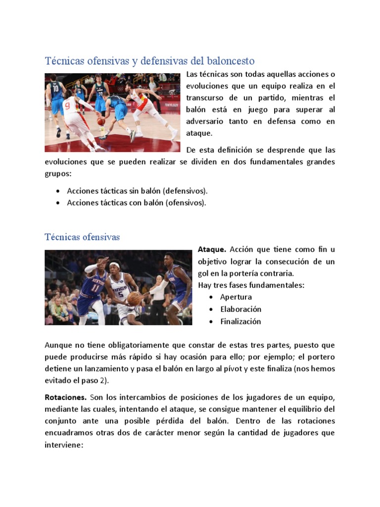 Técnicas Ofensivas y Defensivas en Baloncesto | PDF | Defensor ...