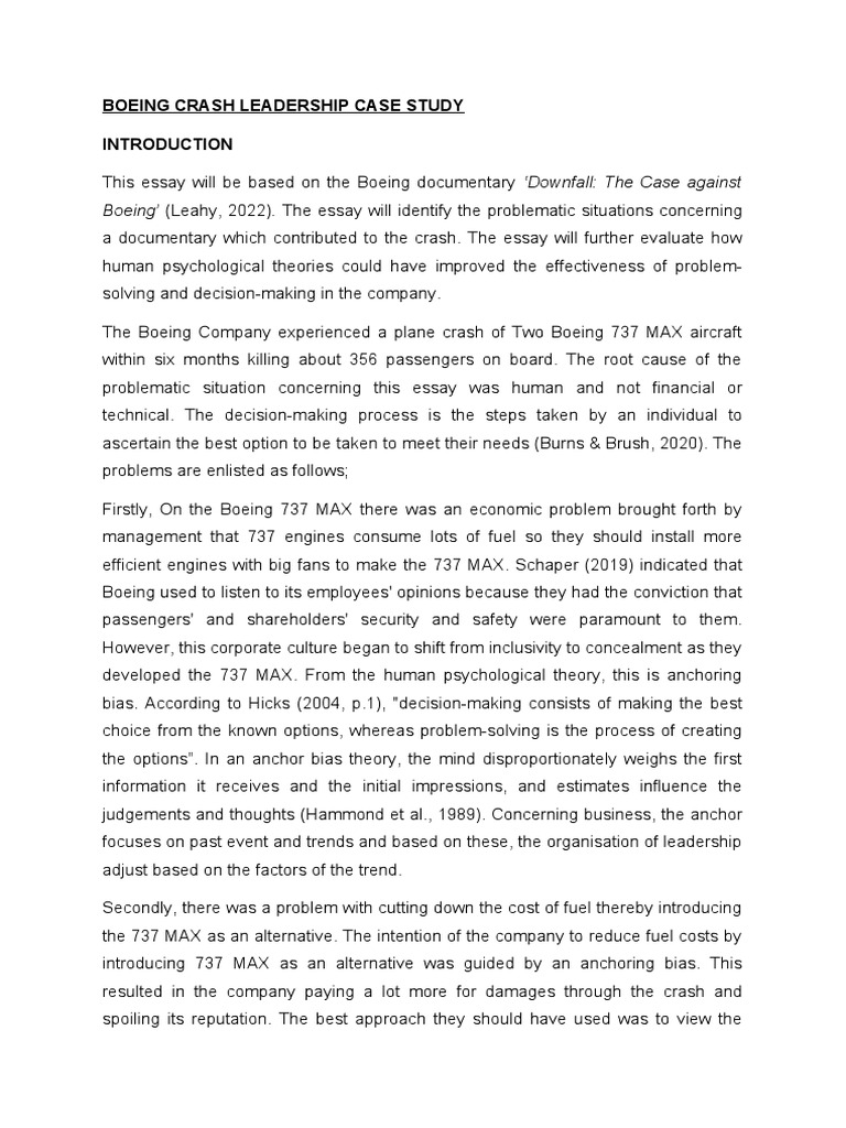 BOEING CRASH LEADERSHIP CASE STUDY - Edited | PDF