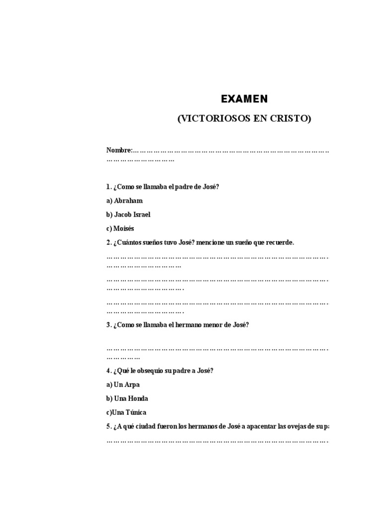 Examen Bíblico sobre José | PDF | Libros para adolescentes