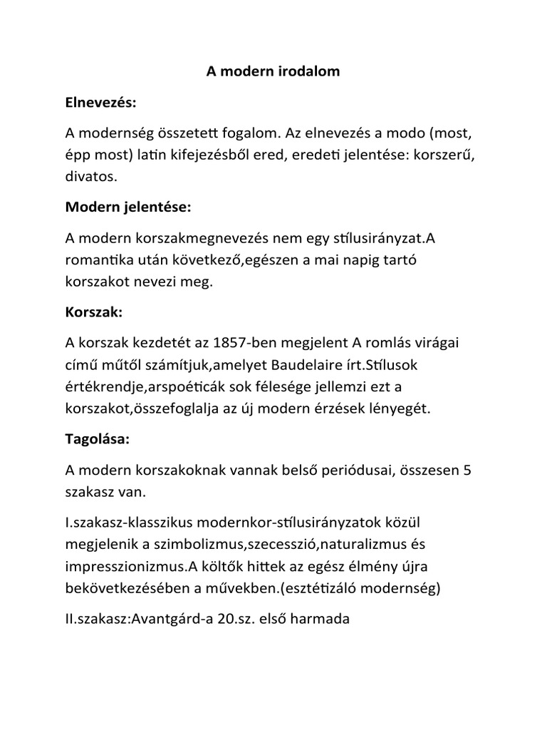 A Modern Irodalom | PDF