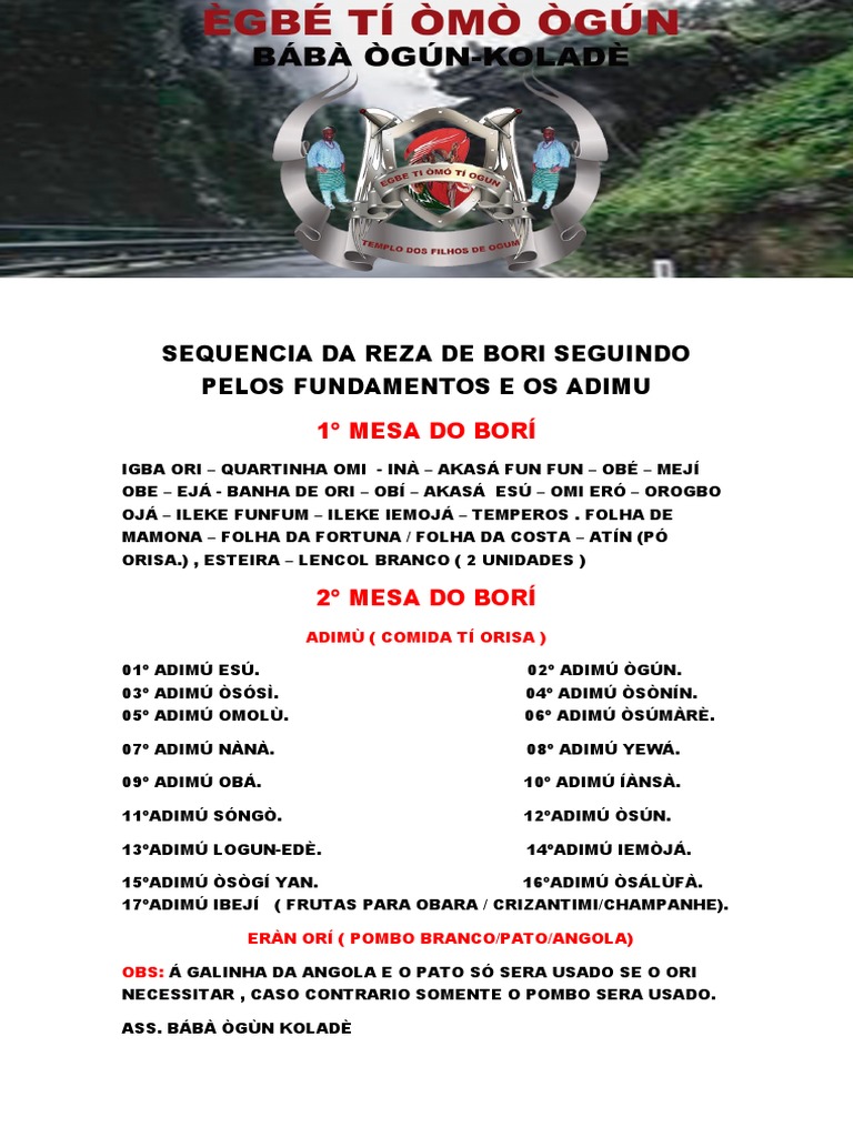 Sequencia Da Mesa de Bori Seguindo Pelos Fundamentos e Os Adimu | PDF