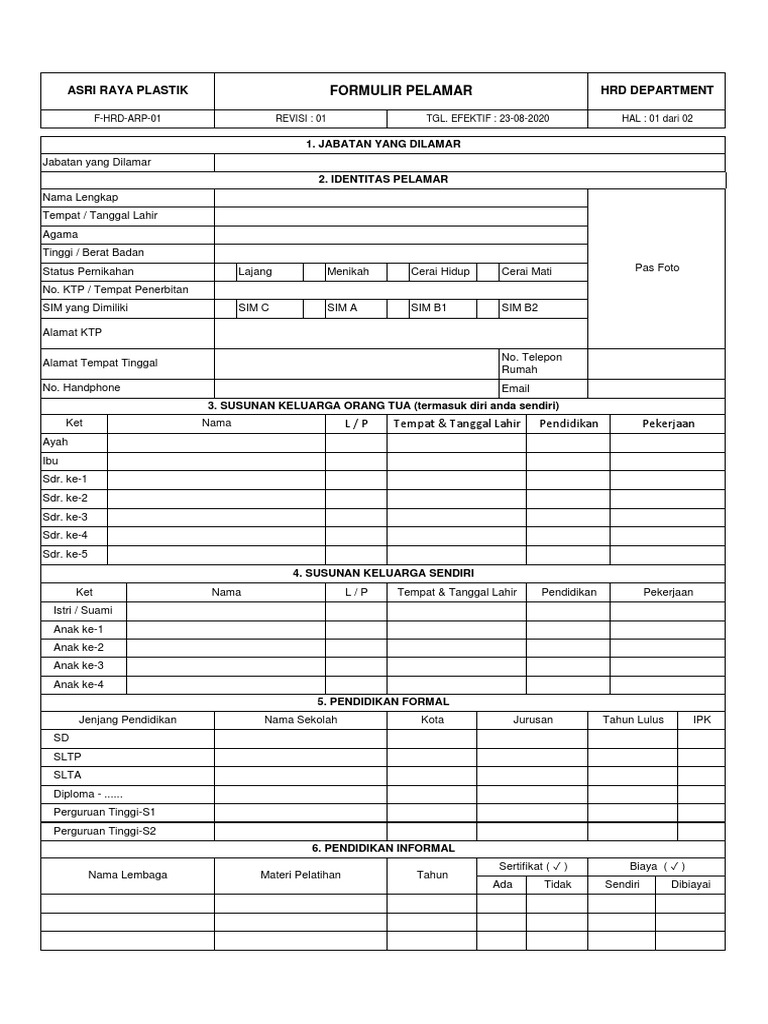 Form Pelamar 2 | PDF