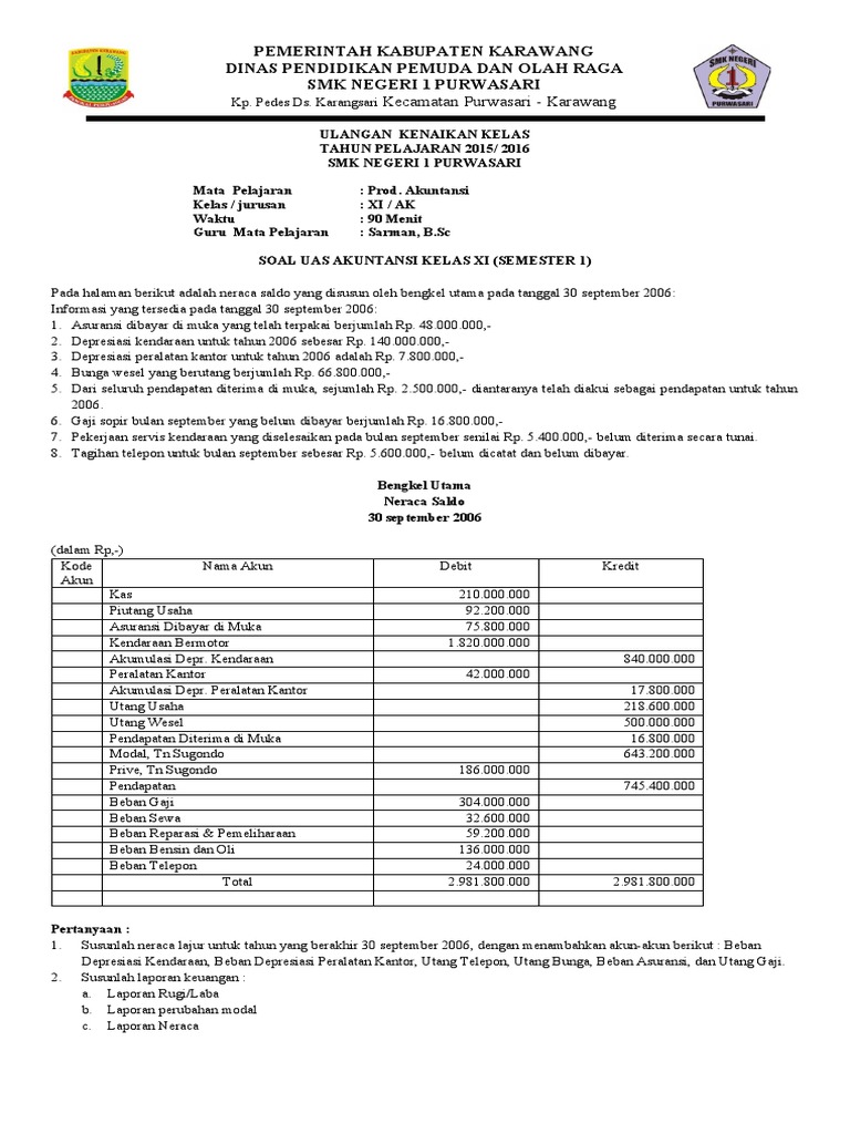 Soal Uas Akuntansi Kelas Xi | PDF