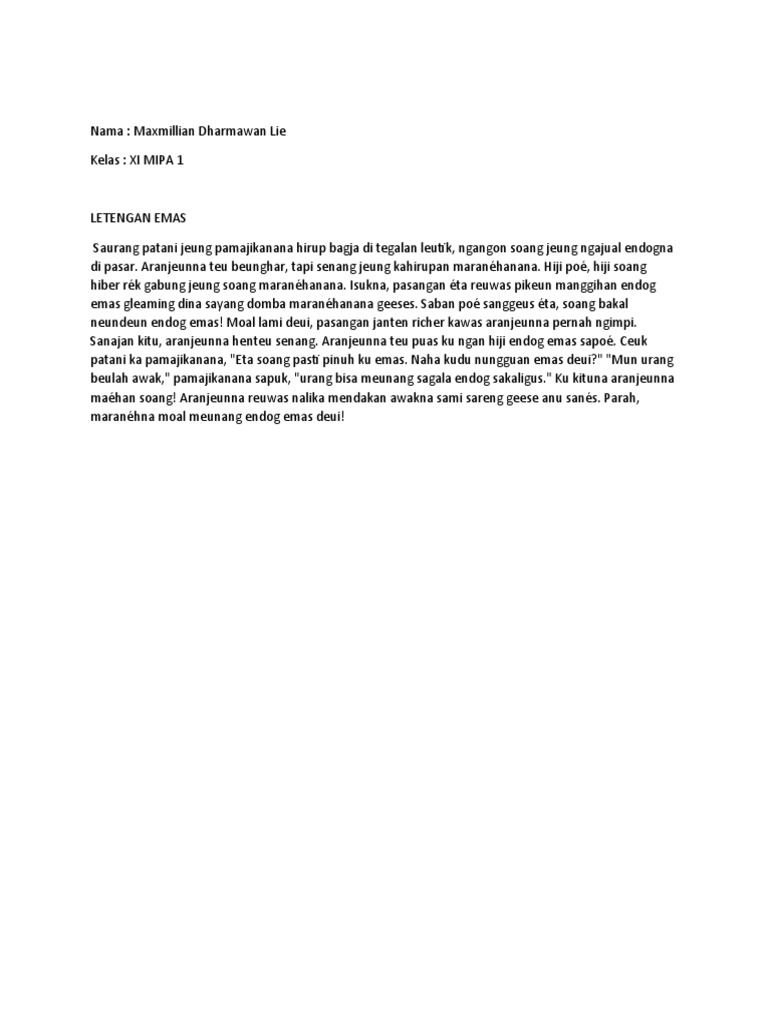 Contoh Cerpen Sunda - Maxmillian Dharmawan Lie XI MIPA 1 | PDF