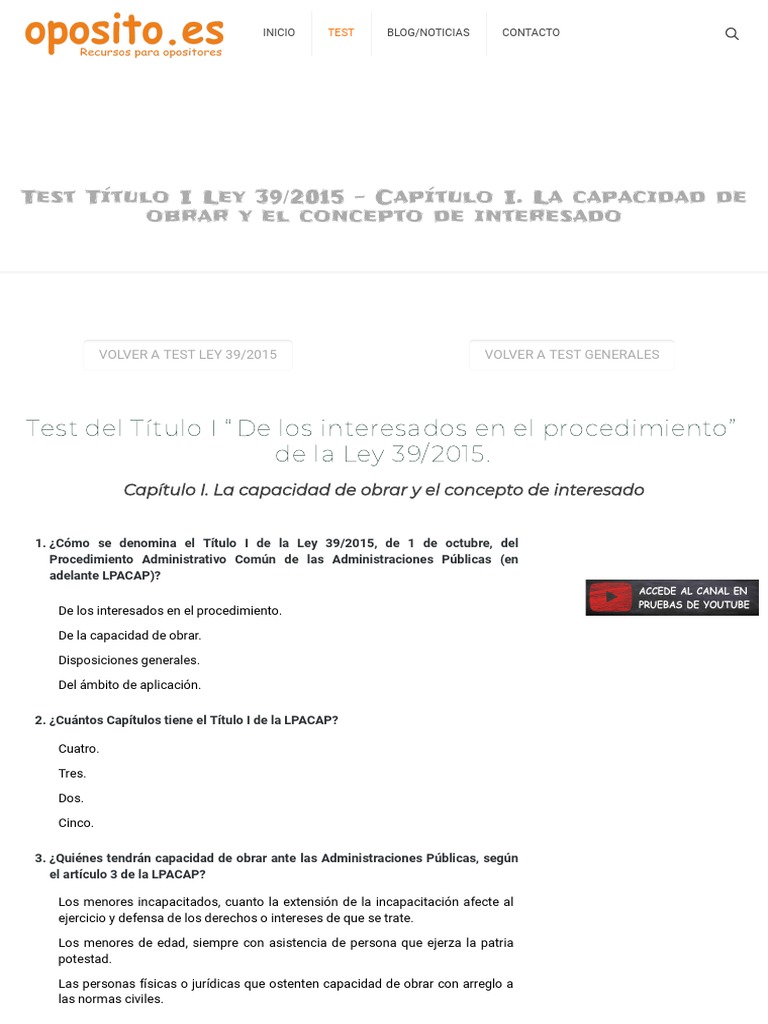 Test Título I Ley 39 - 2015 - Capítulo I. La Capacidad de Obrar y El ...