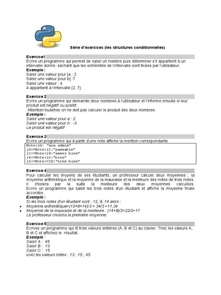 Exercices sur les structures conditionnelles | PDF | Méthodes et références pédagogiques ...
