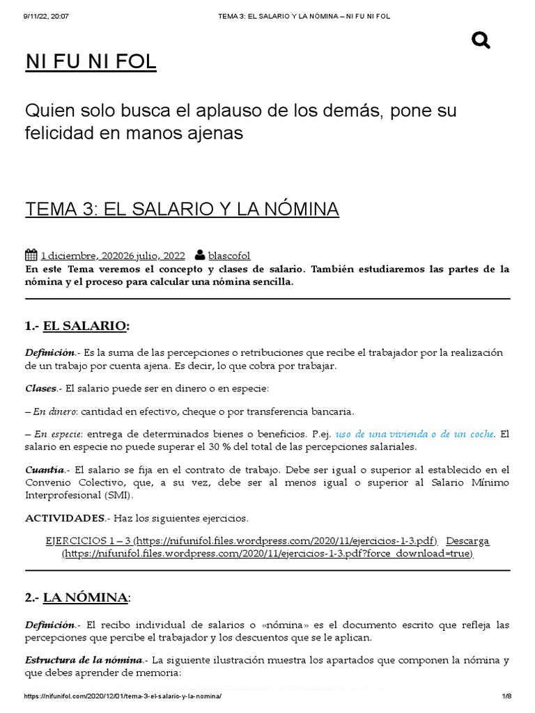 Tema 3 - El Salario y La Nómina - Ni Fu Ni Fol | PDF