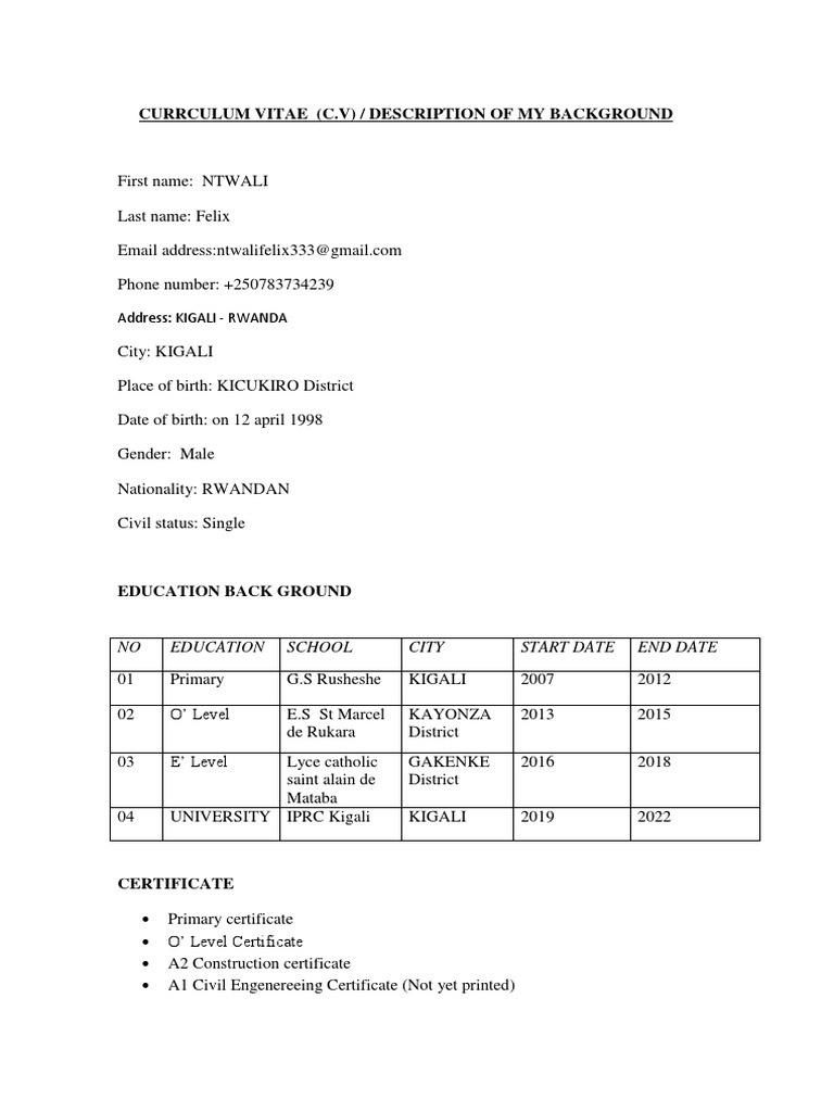 Felix Ntwali CV | PDF
