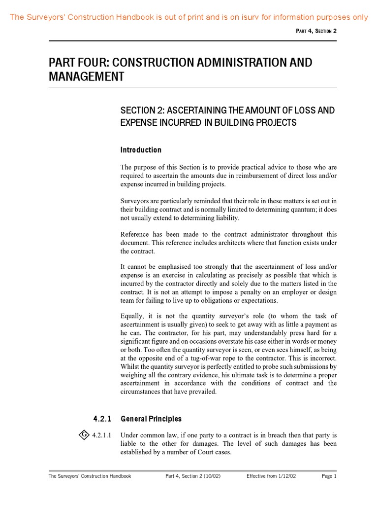 Surveyors Construction Handbook Ascertaining The Amount of Loss and Expense Incurred in Building ...