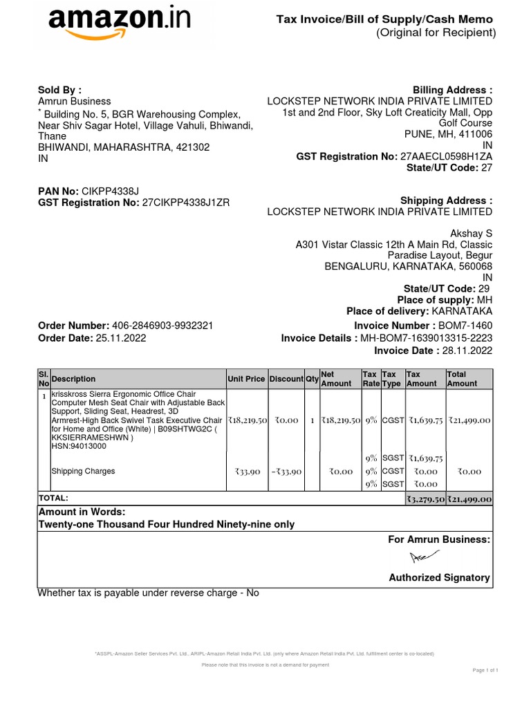 Invoice for Office Chair Purchase | PDF | Invoice | Payments