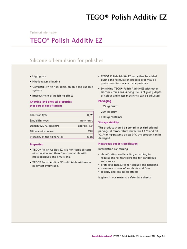 Tego Polish Additiv Ez TDS 12 11 01 | PDF