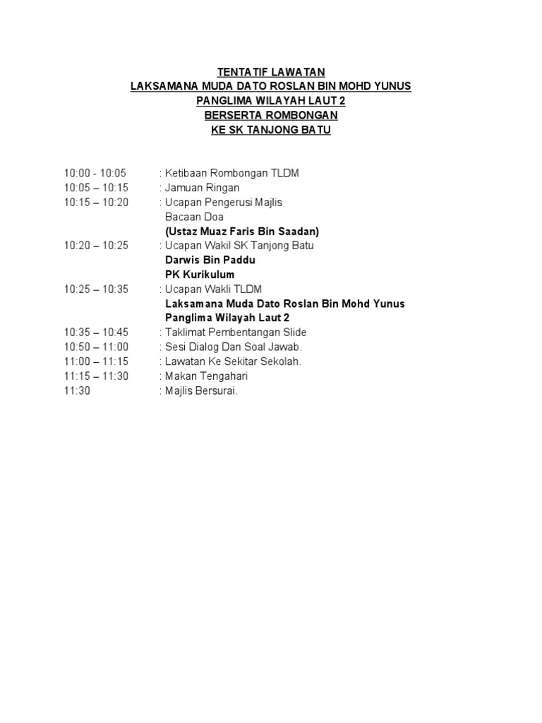 Tentatif Lawatan TLDM | PDF