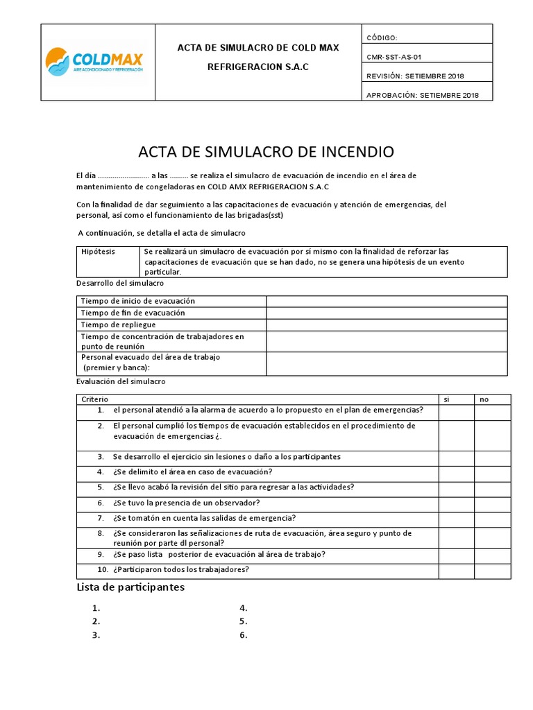 Acta de Simulacro de Incendio CMR | PDF