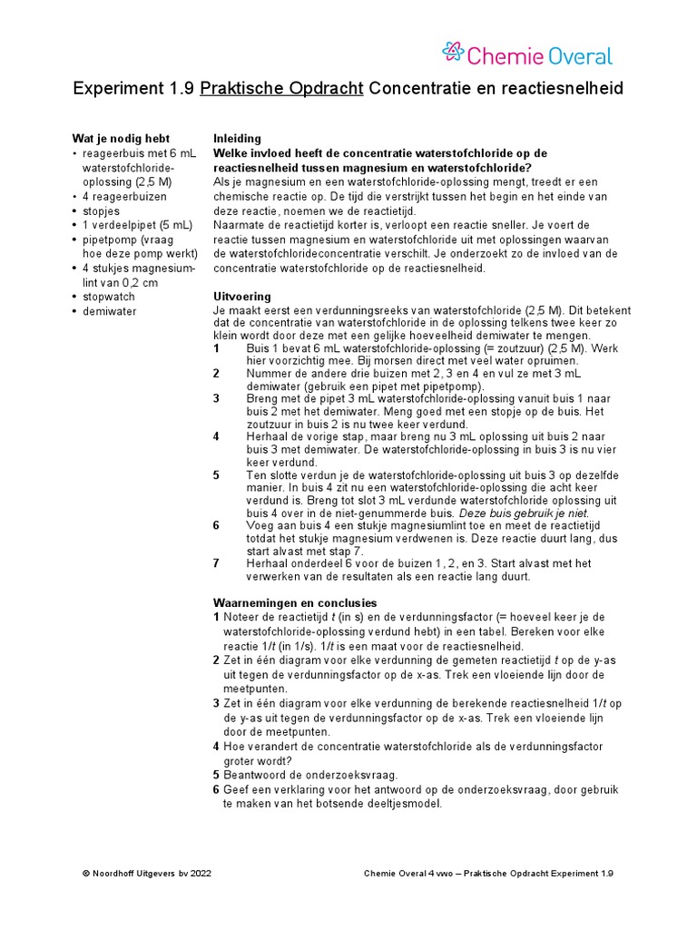 Experiment 1.9a PO Concentratie en Reactiesnelheid | PDF