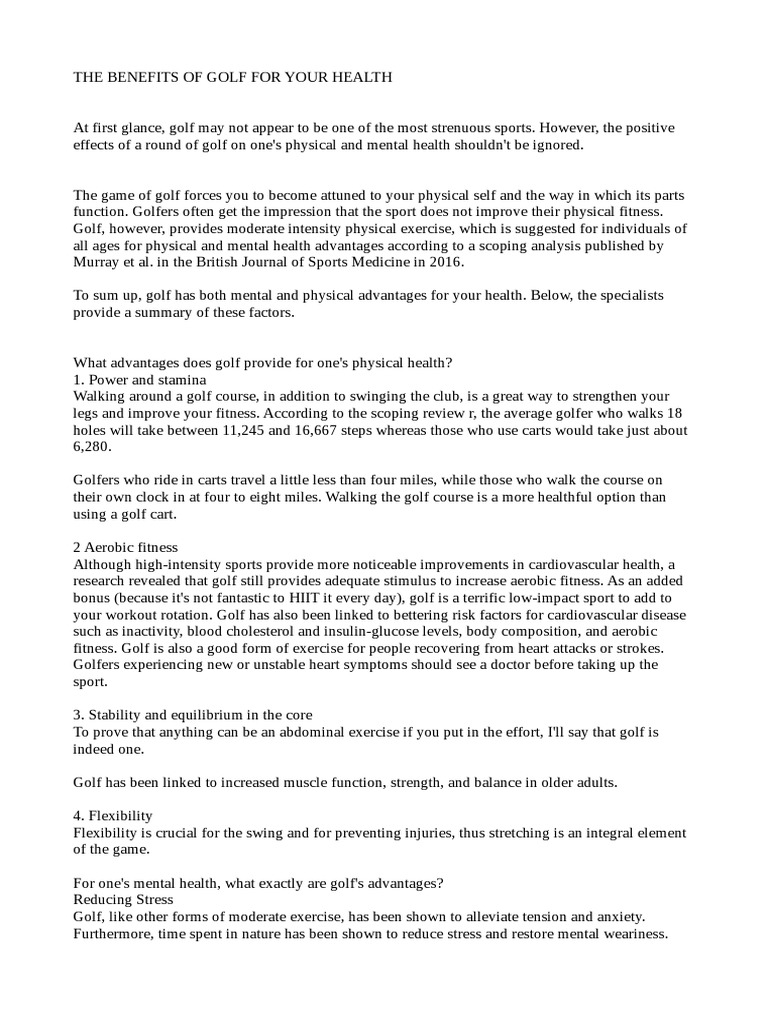The Benefits of Golf For Your Health | PDF | Physical Fitness | Health ...