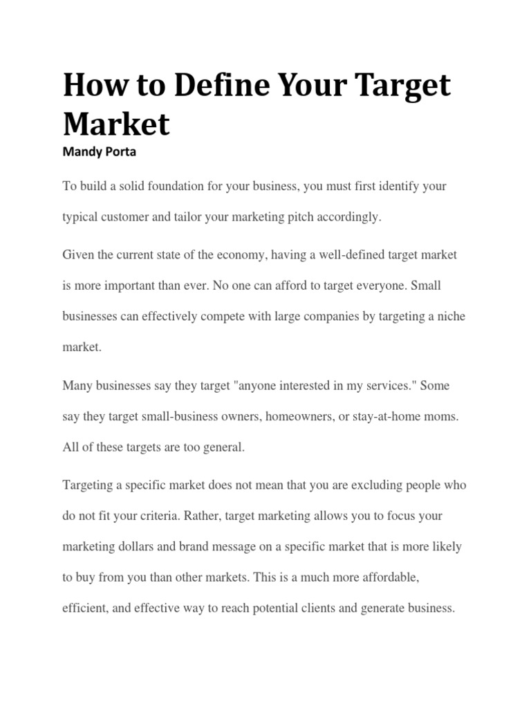 Mandy PORTA - How To Define Your Target Market | PDF | Customer | Marketing