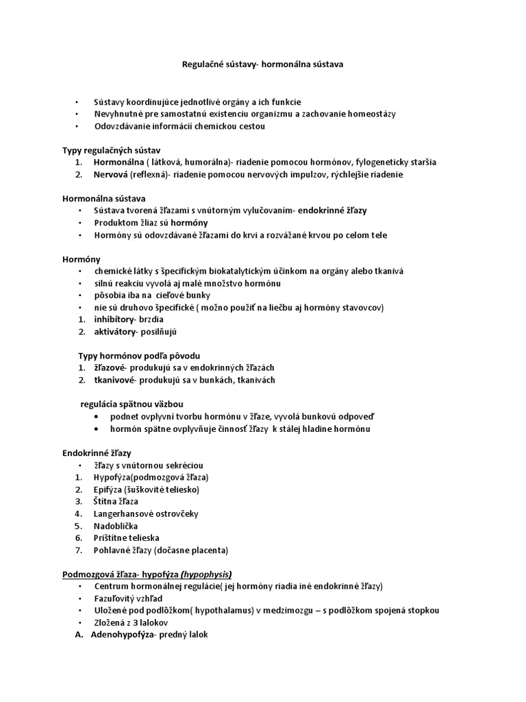 Regulacne Sustavy Hormonalna | PDF