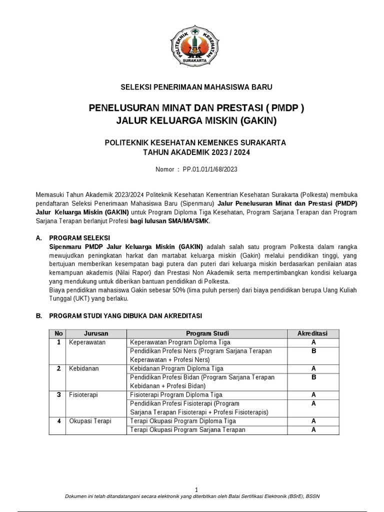 2023 Panduan Sipenmaru PMDP Gakin 2023 | PDF