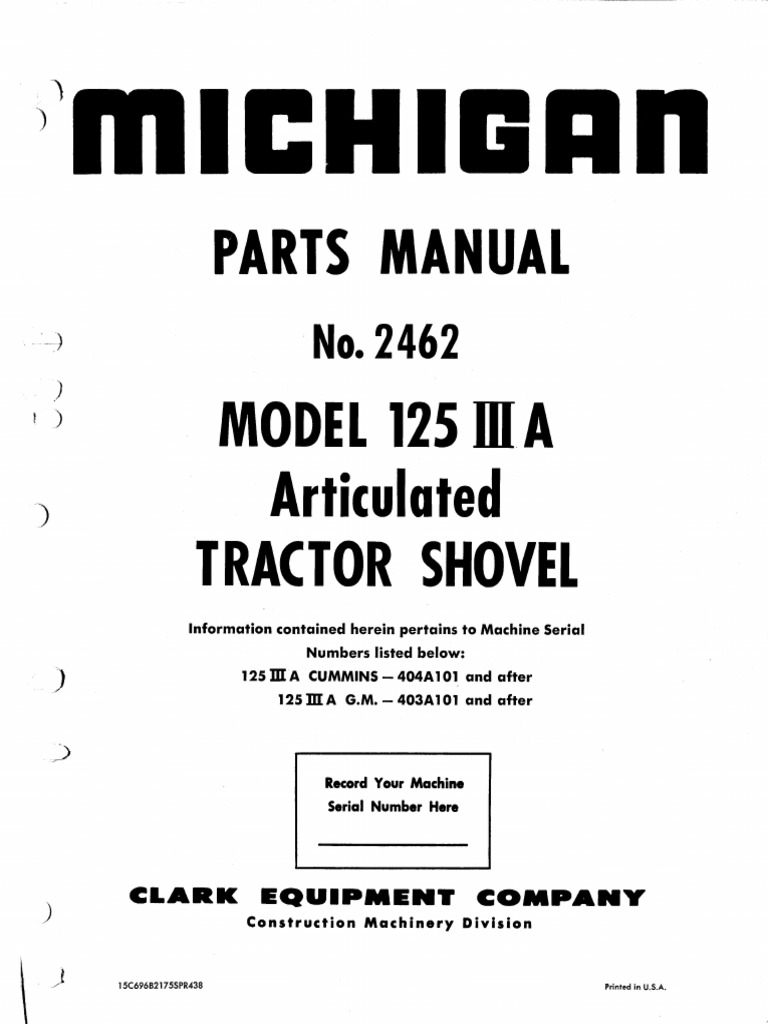 Clark 125MA Tractor Shovel Manual | PDF | Steering | Brake