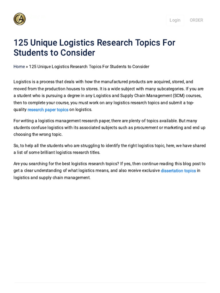 125 Unique Logistics Research Topics For Students To Consider | PDF ...