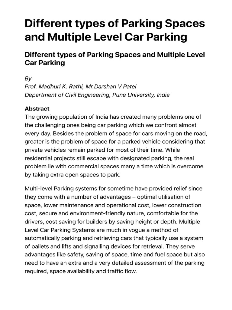 Types of Car Parking Solutions | PDF | Parking | Car