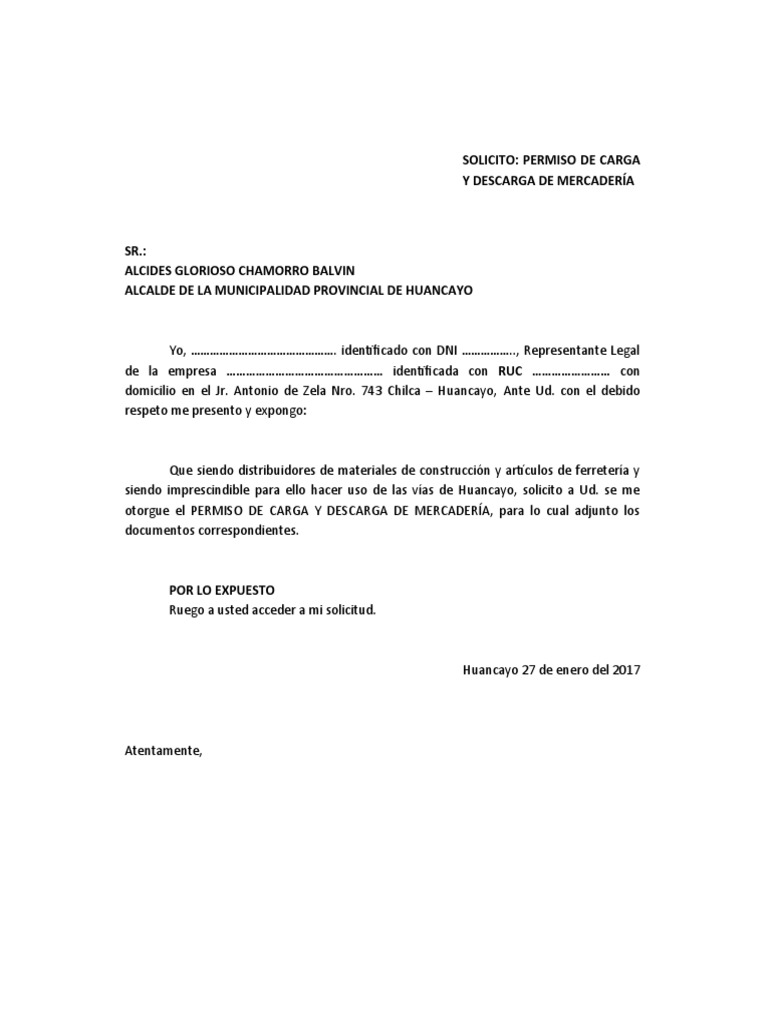 Solicitud de Permiso de Carga y Descarga | PDF