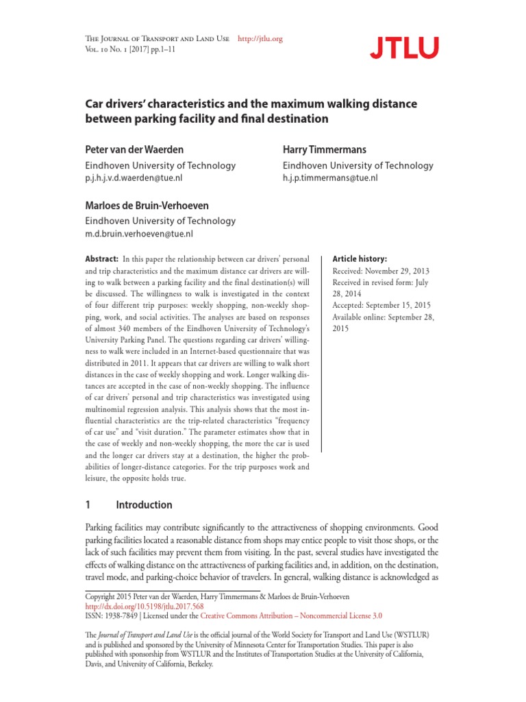 0 - Car Drivers' Characteristics and The Maximum Walking Distance Between Parking Facility and ...