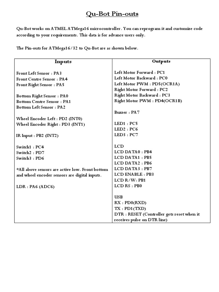 Qu Bot Pinouts | PDF