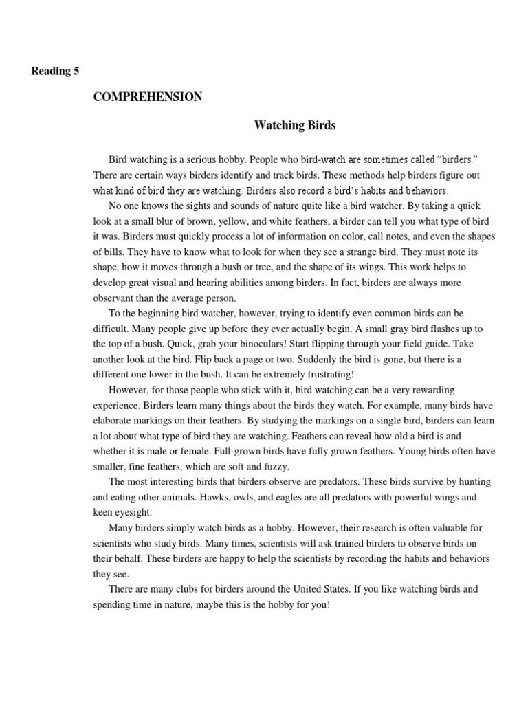 Reading 5 | PDF | Birdwatching | Birds