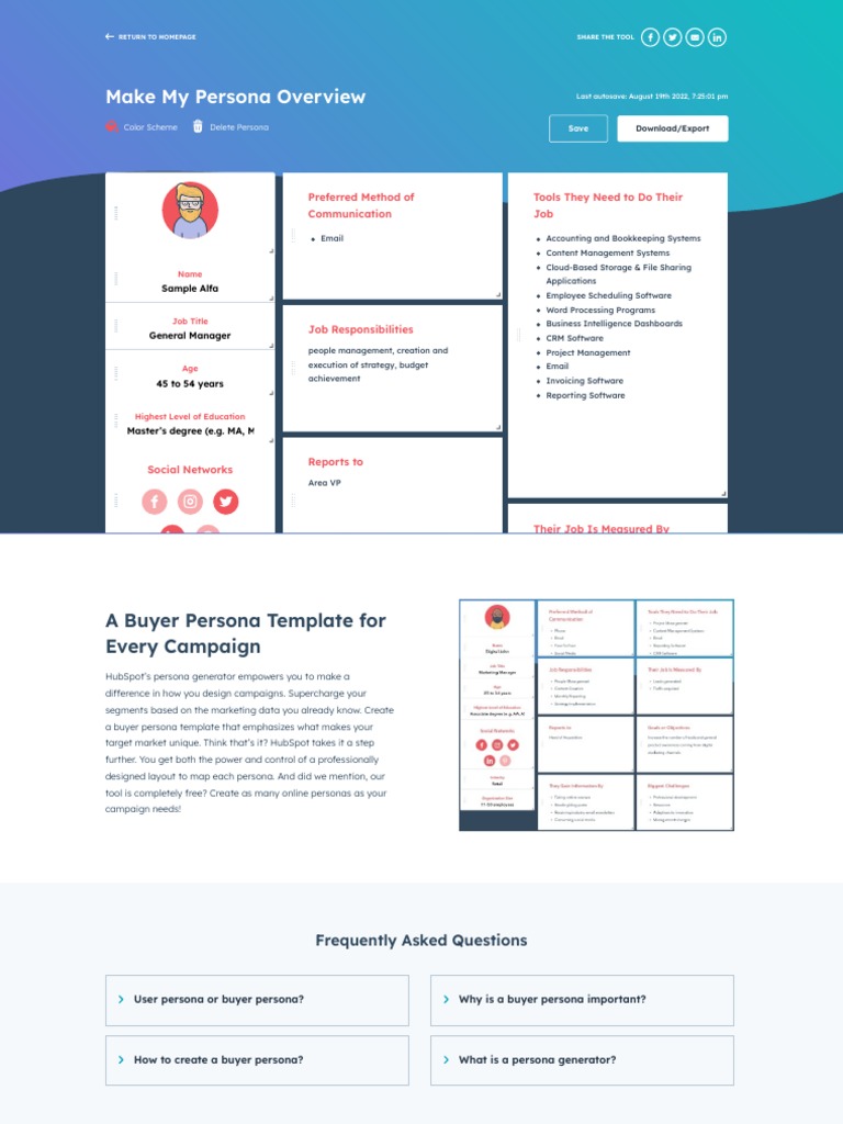 Make My Persona - Free Buyer Persona Template Generator (2022) | PDF ...