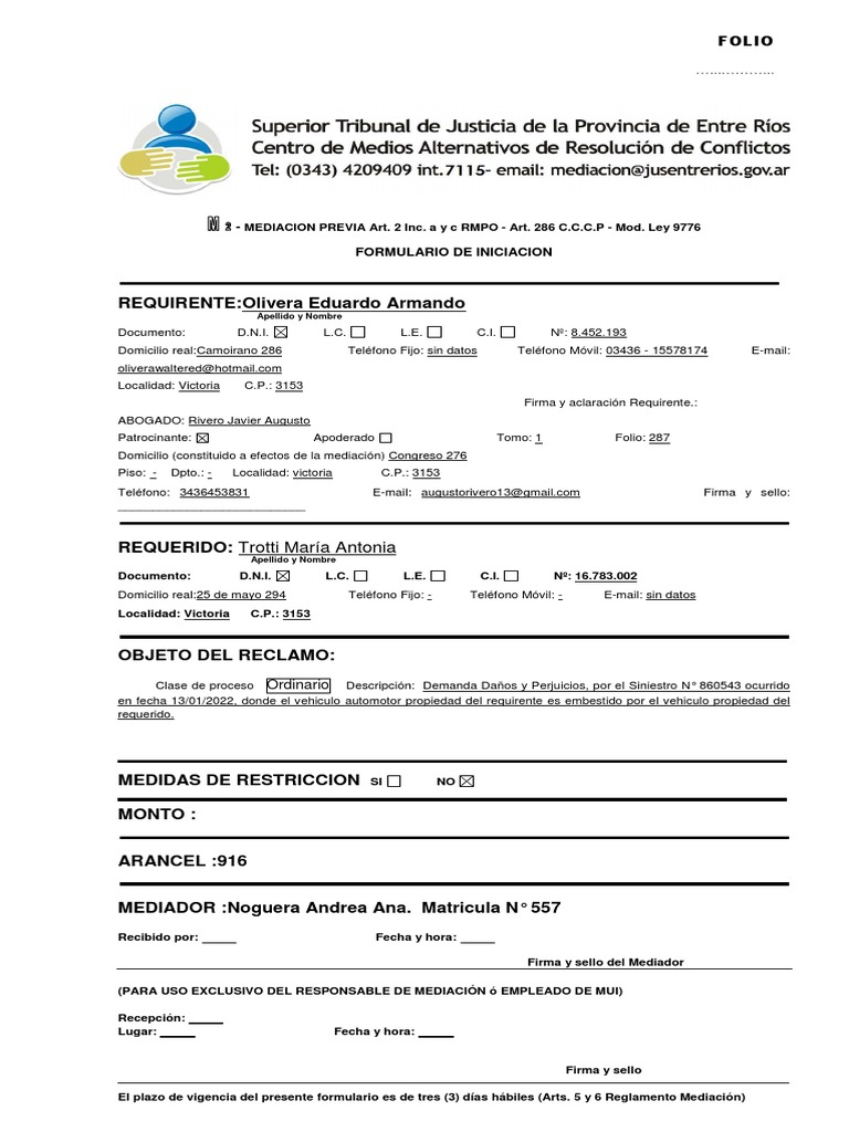 Formulario-M2 - Iniciacion-Mediacion. PRUEBA | PDF | Mediación