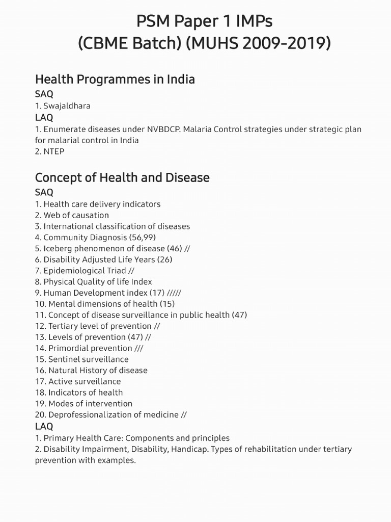 PSM Paper 1 IMPs (CBME Batch) (MUHS 2009-2019) | PDF