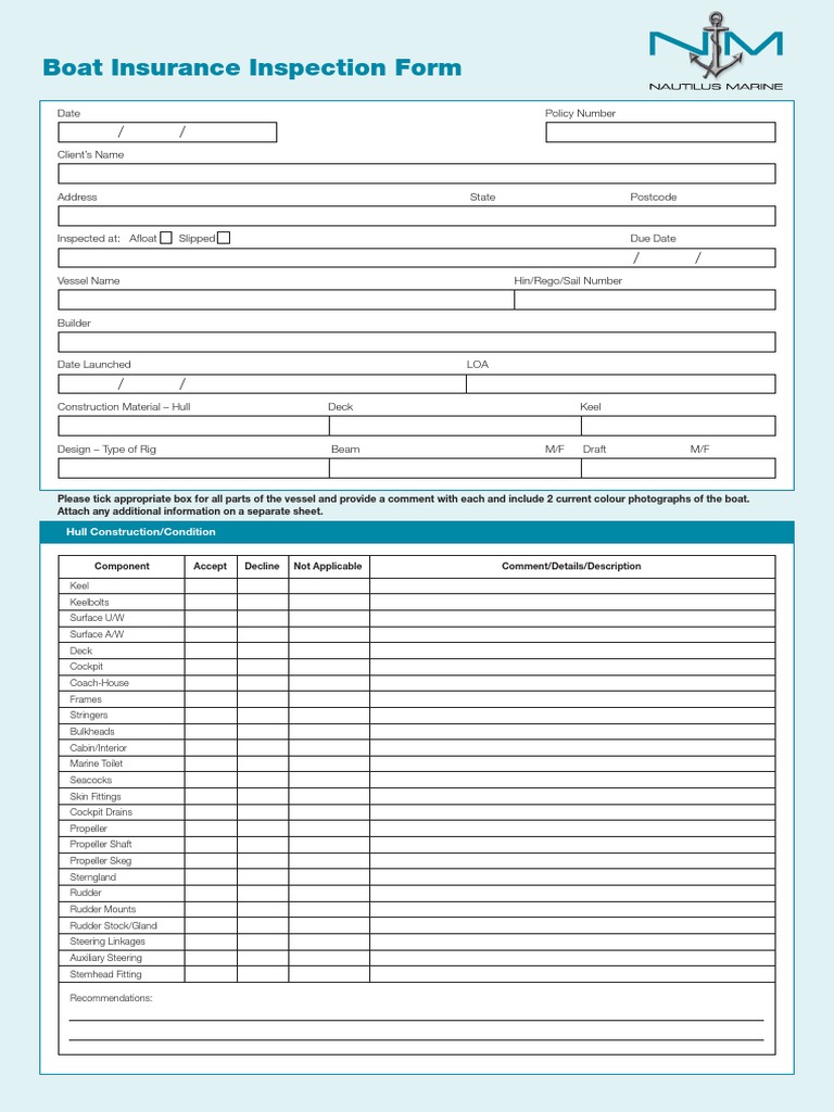 A Comprehensive Review of Boat Insurance Inspection Forms | PDF ...