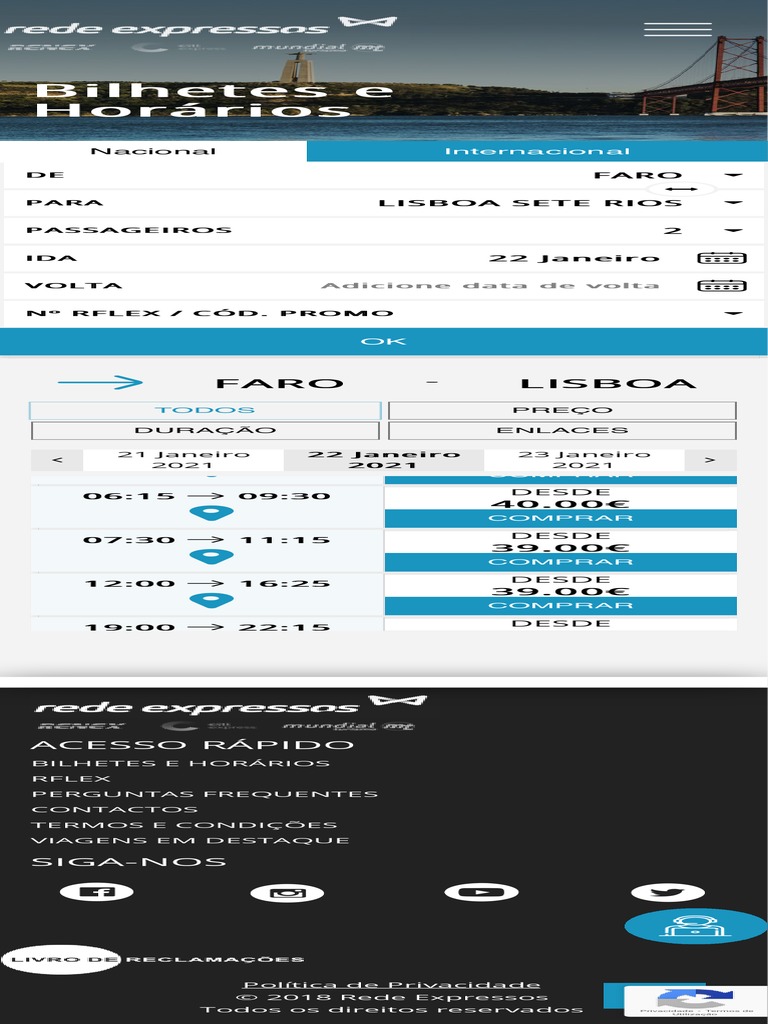 Bilhetes, Preços e Horários Rede Expressos | PDF