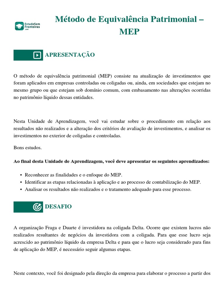 Método de Equivalência Patrimonial - MEP: Apresentação | PDF | Capital ...