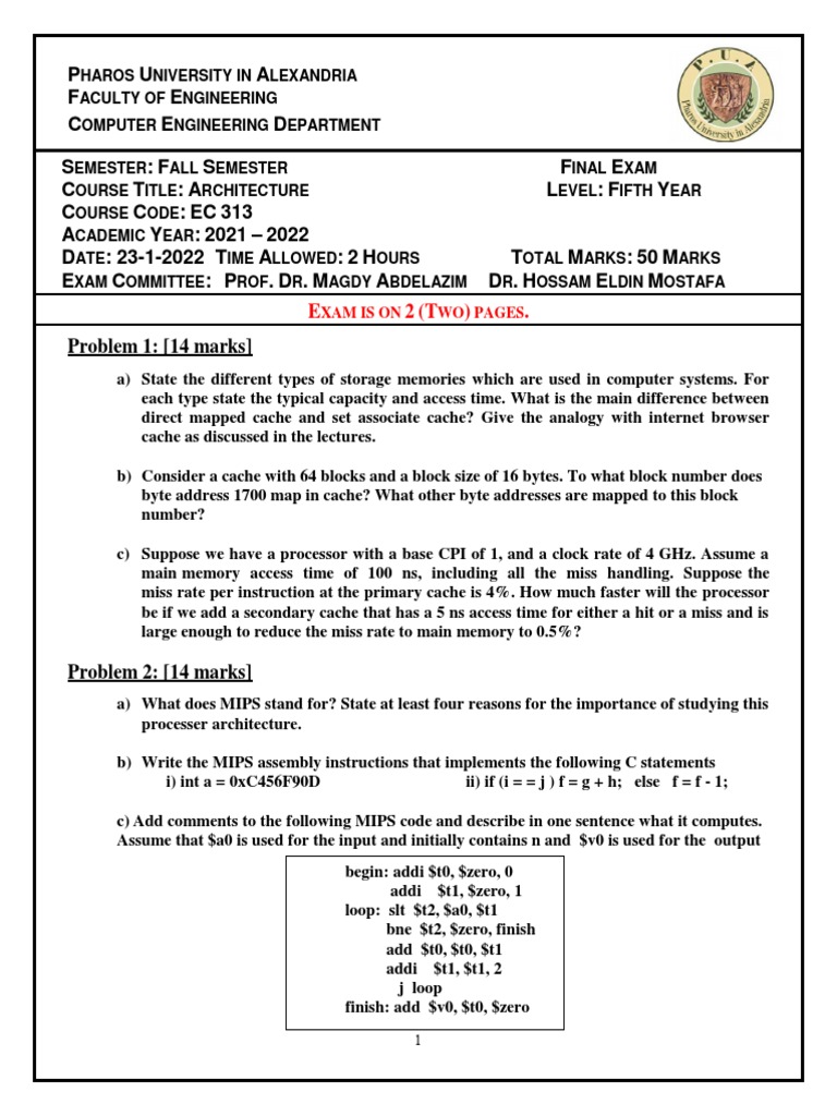 Computer Architecture Final 1 2022 | PDF | Cpu Cache | Computer Data Storage