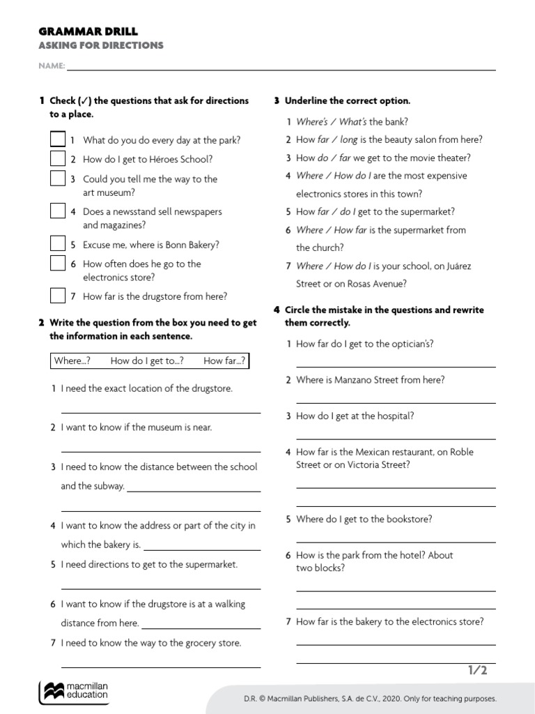 Grammar Drill 04 Asking For Directions | PDF | Retailers | Retailing