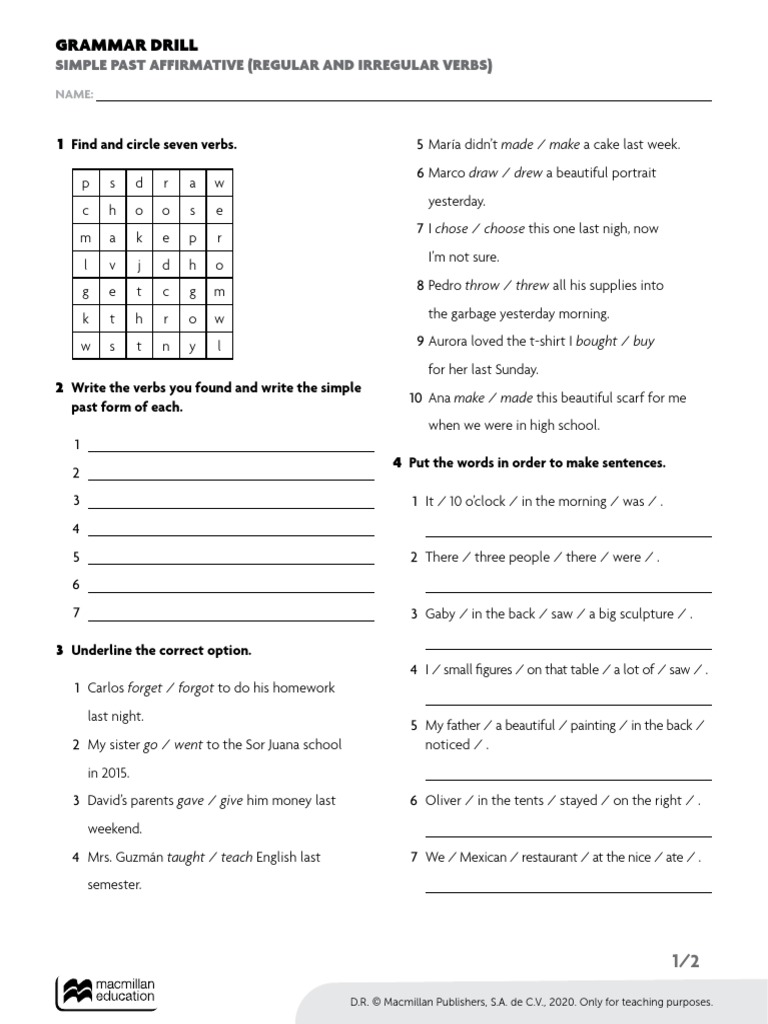 Grammar Drill 06 Simple Past Affirmative and Negative | PDF