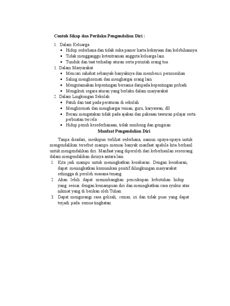 Contoh Pengendalian Diri | PDF | Gaya Hidup