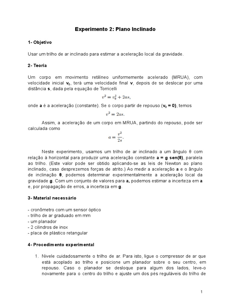 Roteiro Do Experimento 2 - Plano Inclinado | PDF