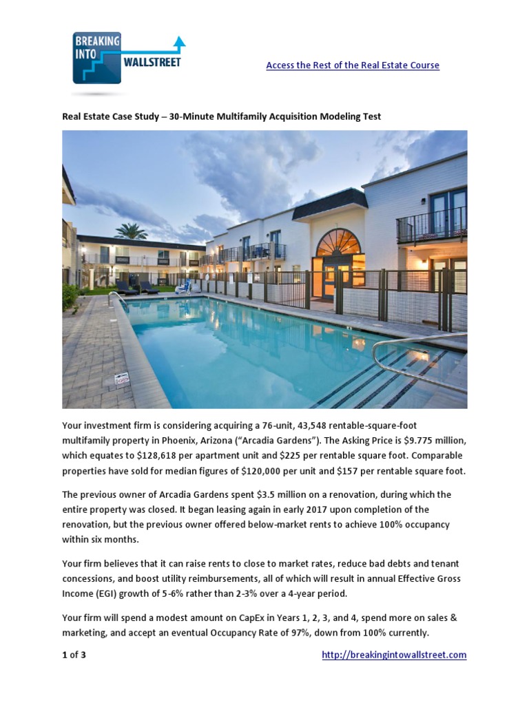RE 01 12 Simple Multifamily Acquisition Case Study | PDF | Renting ...