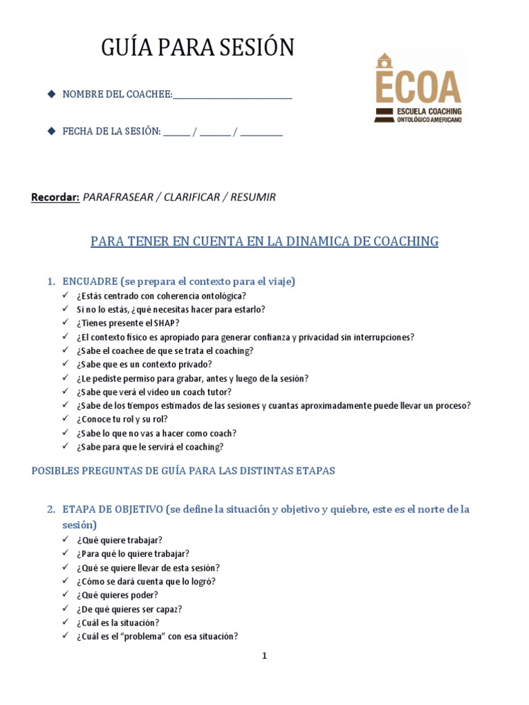 1 Guía para Sesión de Coaching | PDF