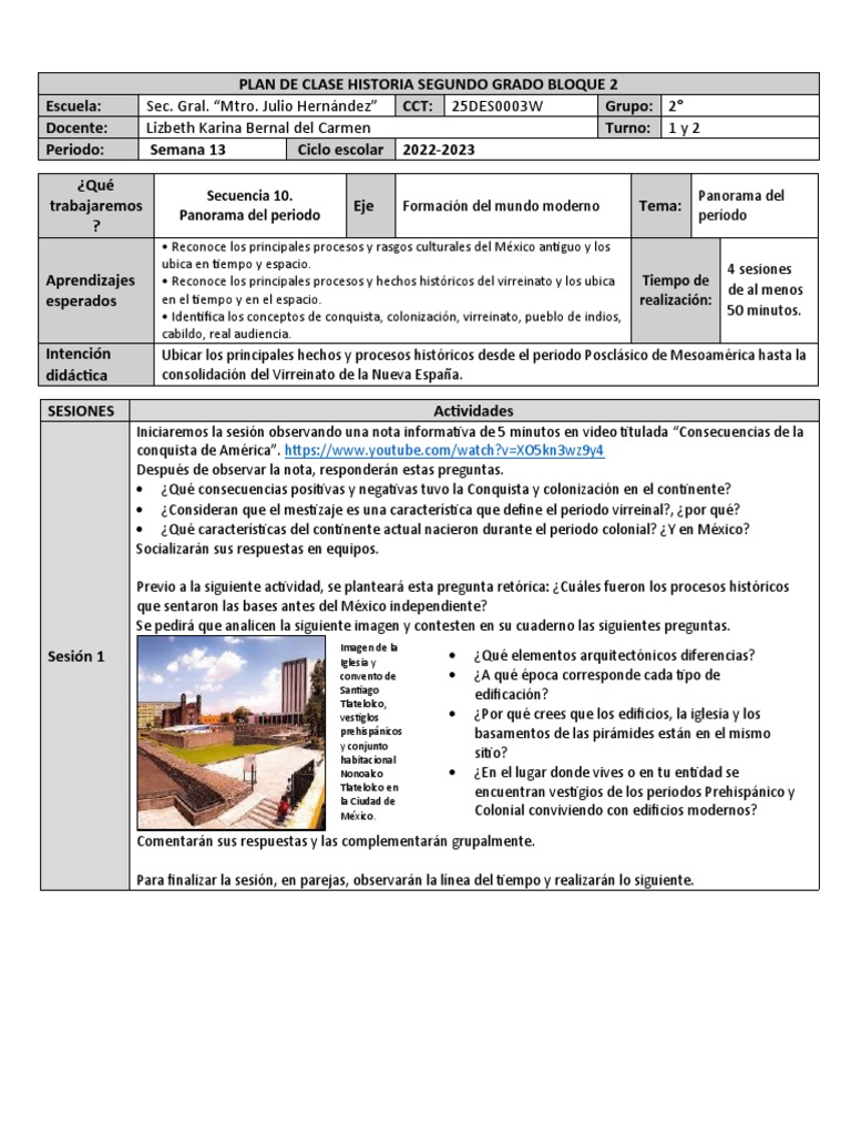 PLAN DE CLASE HISTORIA SEgundo Trimestre | PDF