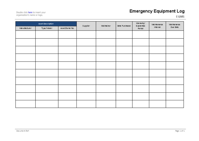 Emergency Equipment Log Template | PDF