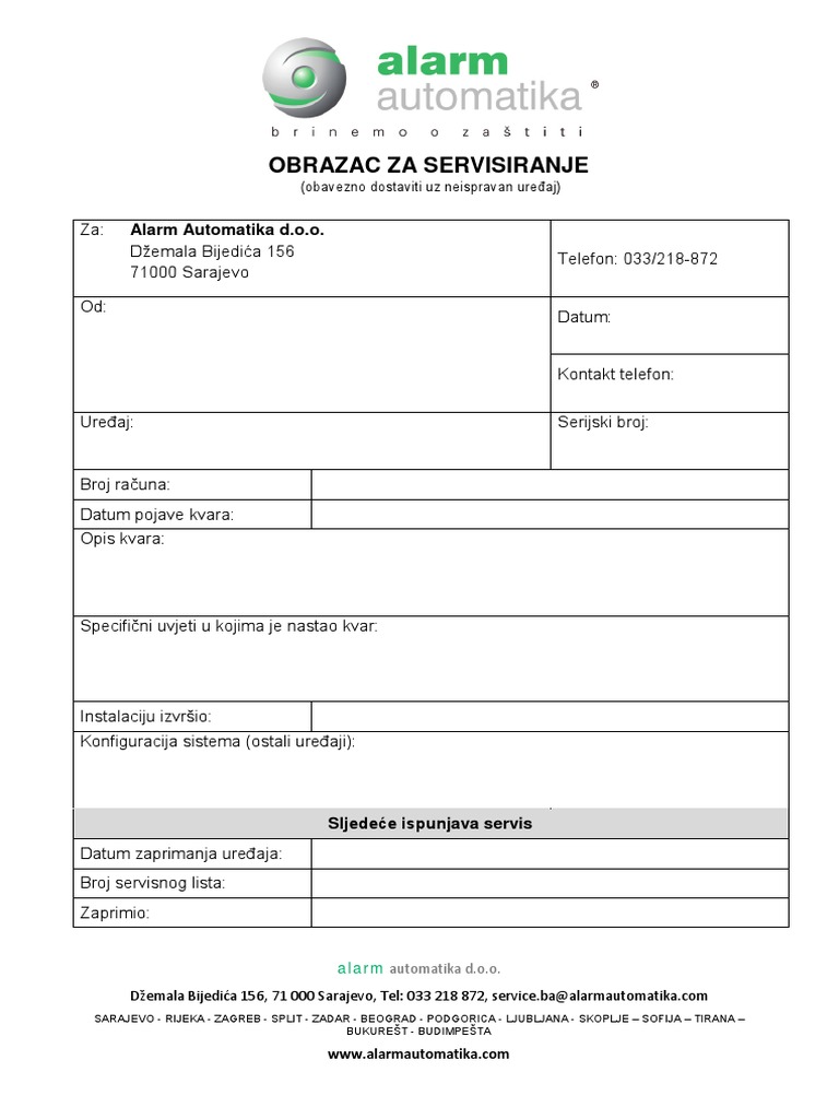 Servisni Nalog Obrazac-Za-Servisiranje - Ba | PDF