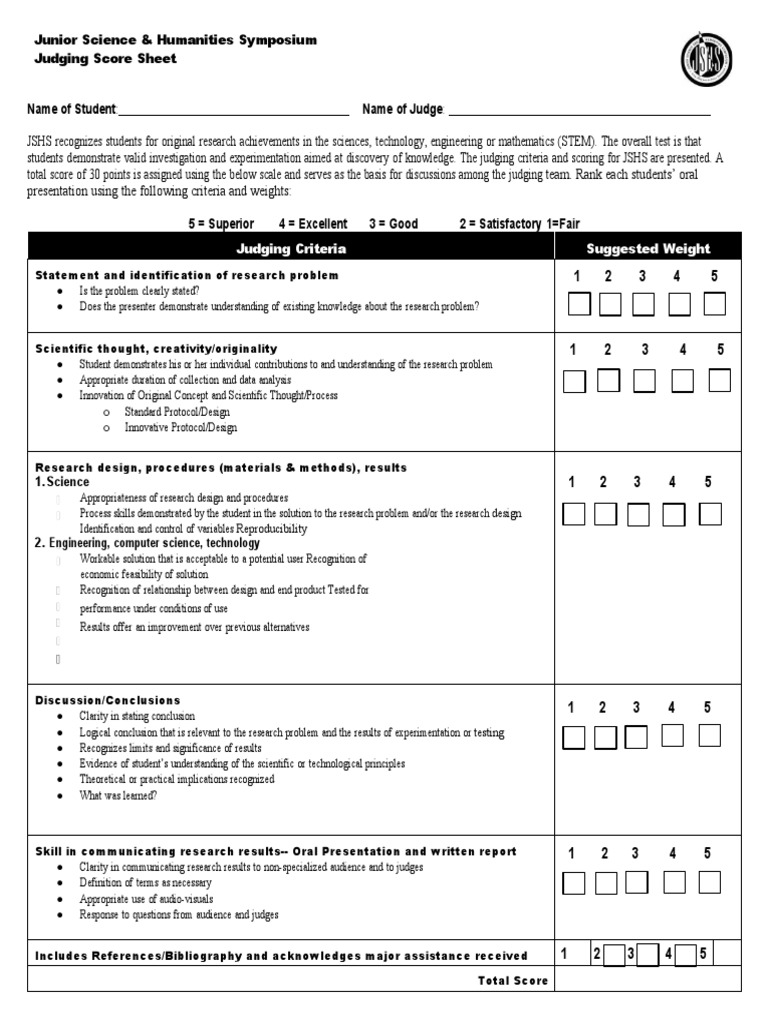 JSHS Judging Score Sheet Template | PDF | Career & Growth
