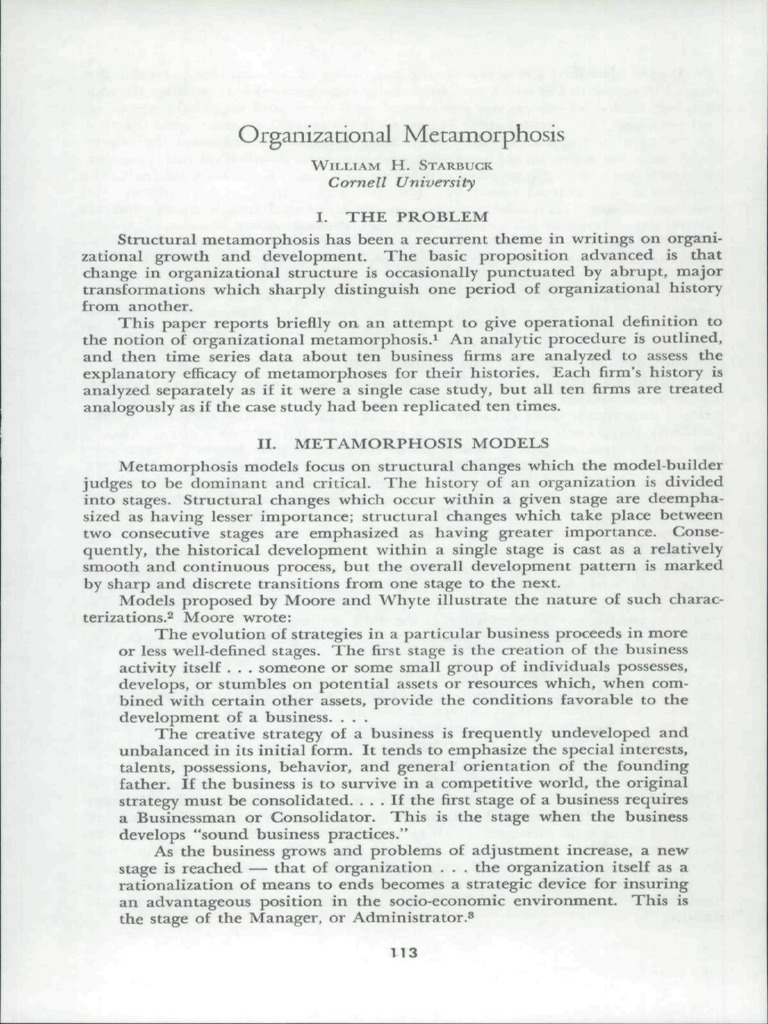 Organizational Metamorphosis - William H Starbuck | PDF | Long Run And ...