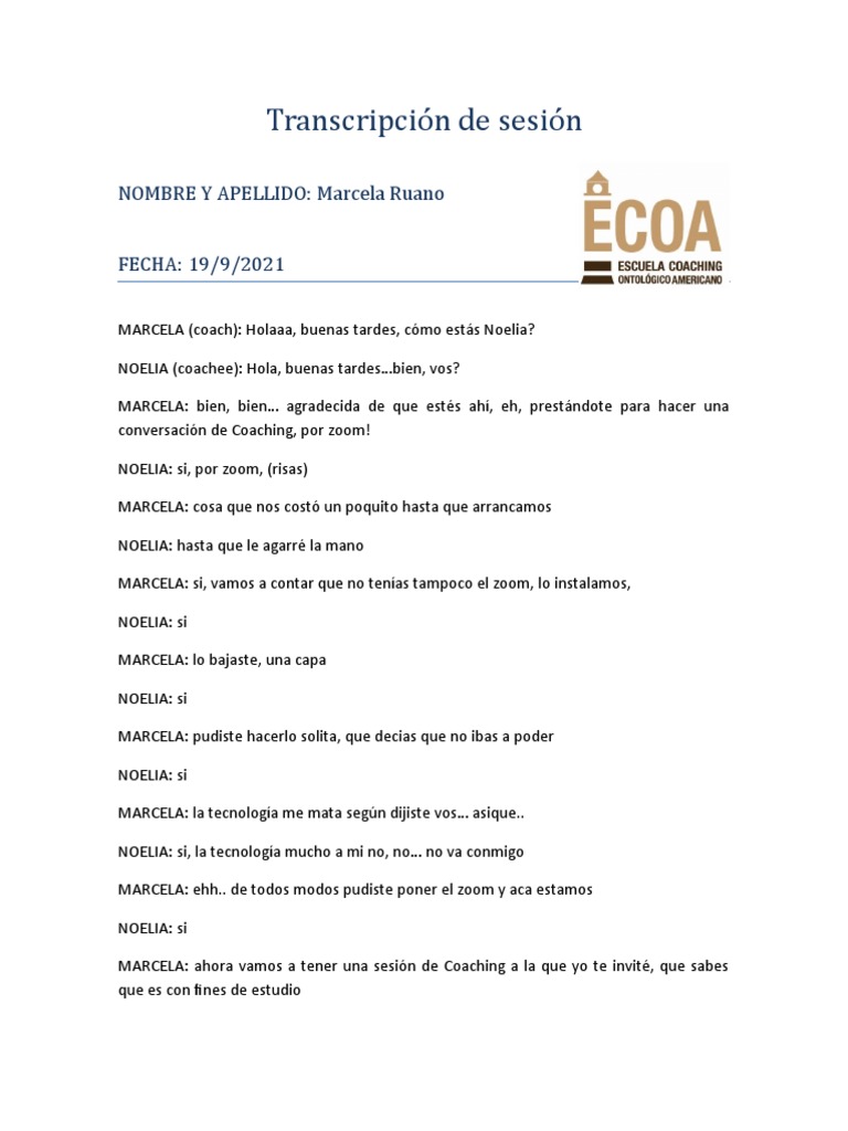Transcripción de Sesión Marcela Ruano - Noelia Montero | PDF | Business ...