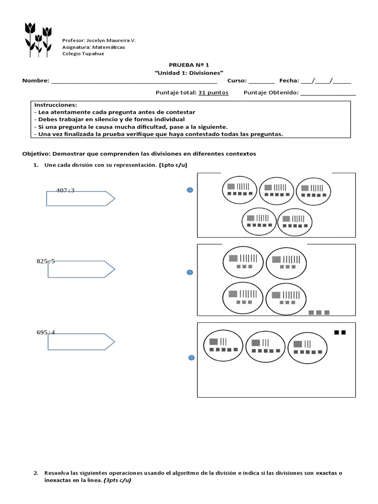 Prueba Divisiones 5to | PDF